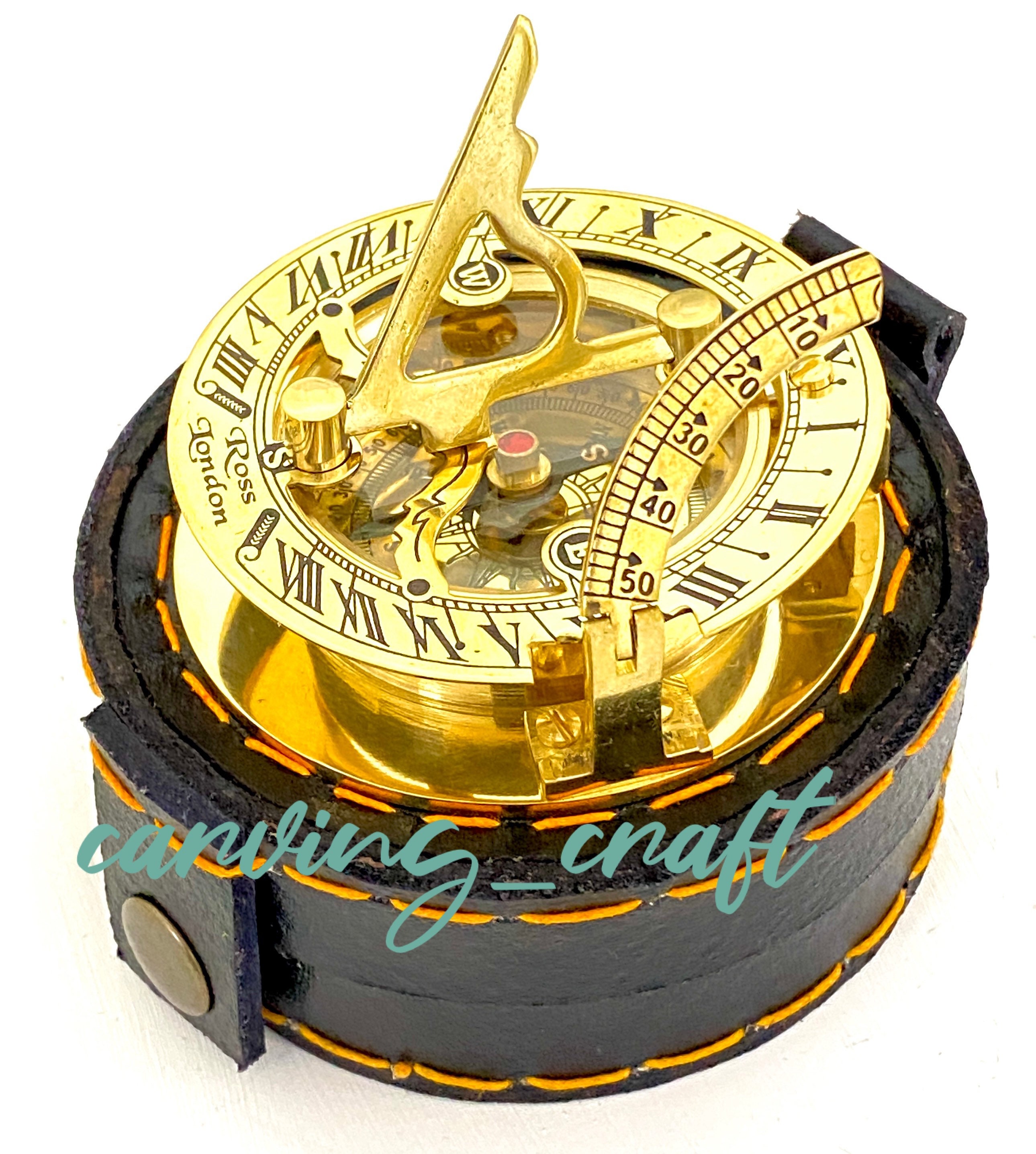 Brass Sundial Compass With Leather Box Nautical Accessories for Men ...