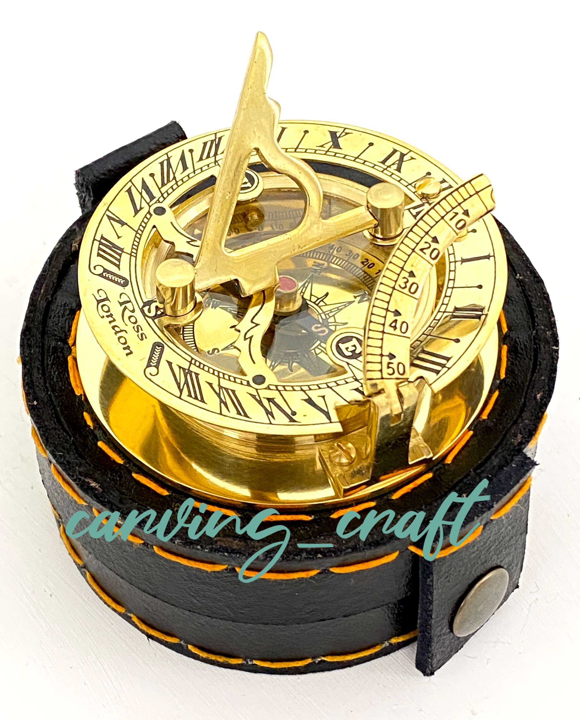 Brass Sundial Compass With Leather Box Nautical Accessories for Men ...