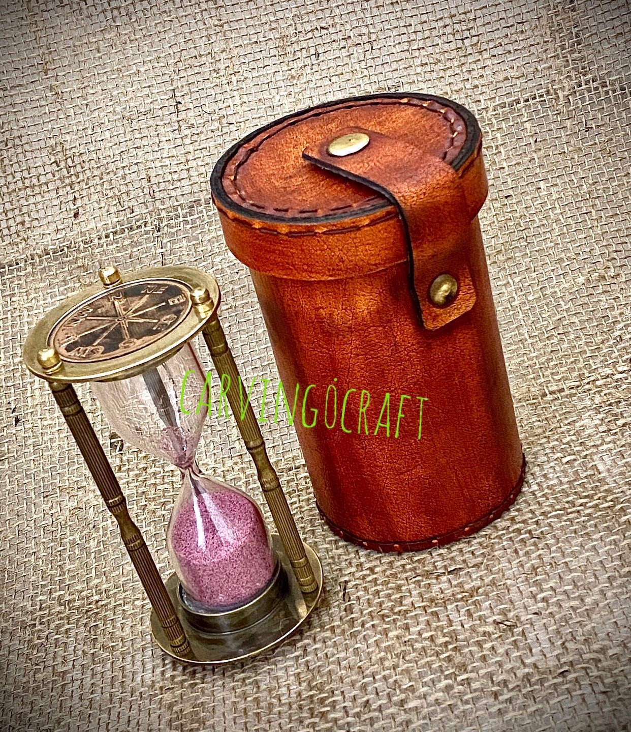 Brass Hour Glass with Leather Box sand watch sand timer | Etsy