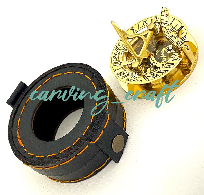 Brass Sundial Compass With Leather Box Nautical Accessories for Men ...
