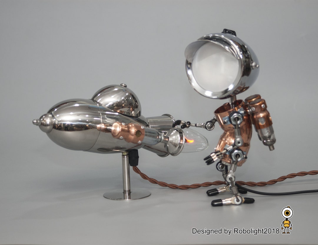 Steampunk Rocket Ship With Robot Desk Lamps Flame Bulbs - Etsy