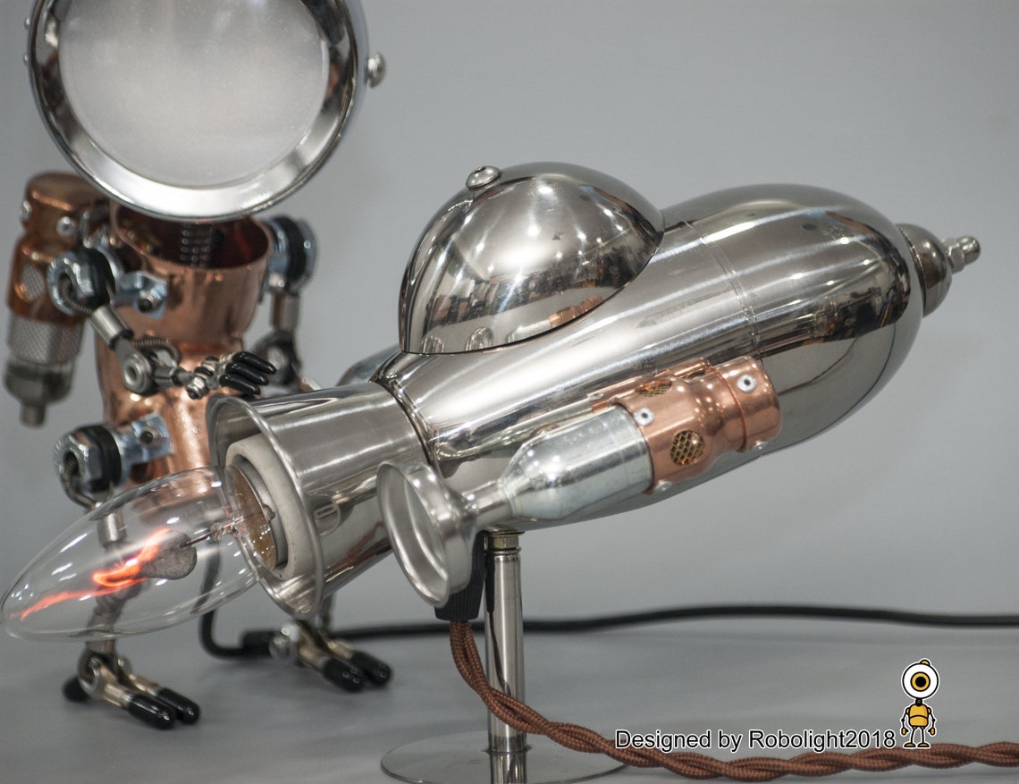 Steampunk Rocket Ship With Robot Desk Lamps Flame Bulbs - Etsy