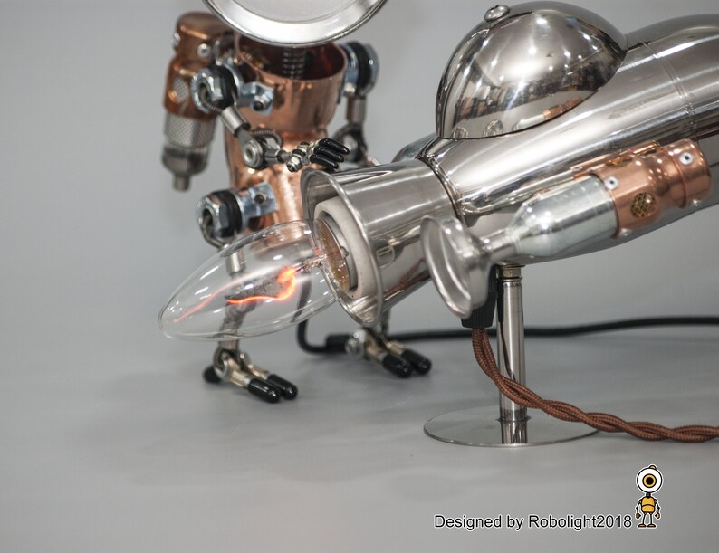 Steampunk Rocket Ship With Robot Desk Lamps Flame Bulbs - Etsy