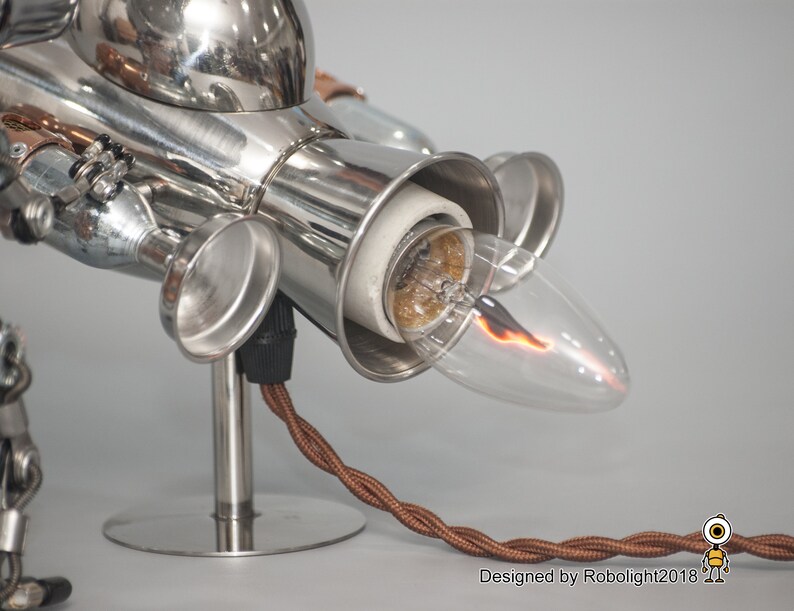 Steampunk Rocket Ship With Robot Desk Lamps Flame Bulbs - Etsy