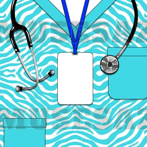 Teal Zebra Scrubs With Stethoscope Pocket and Tag Design - Etsy