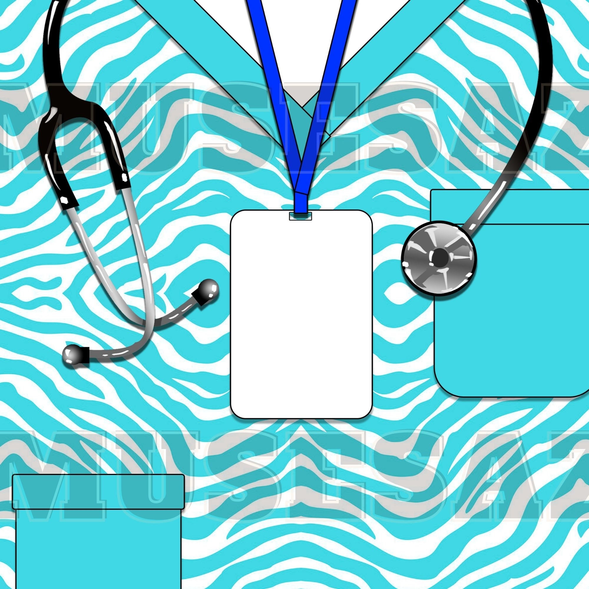 Teal Zebra Scrubs With Stethoscope, Pocket and Tag Design Download 20oz ...