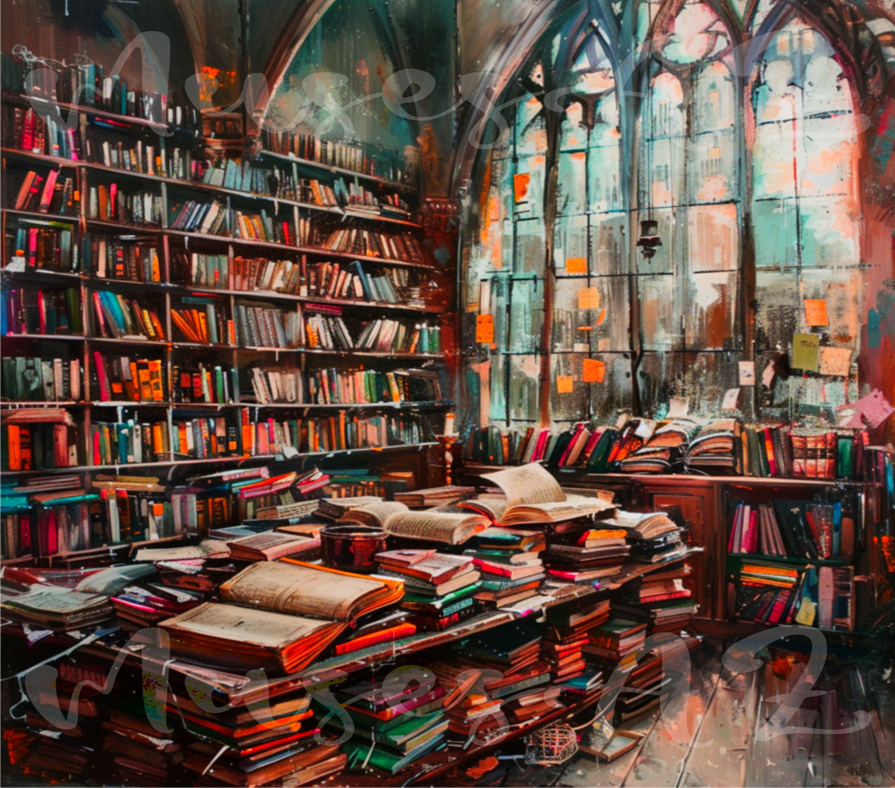 Whimsical Acrylic Library Painting Full of Colorful Books Aesthetic ...