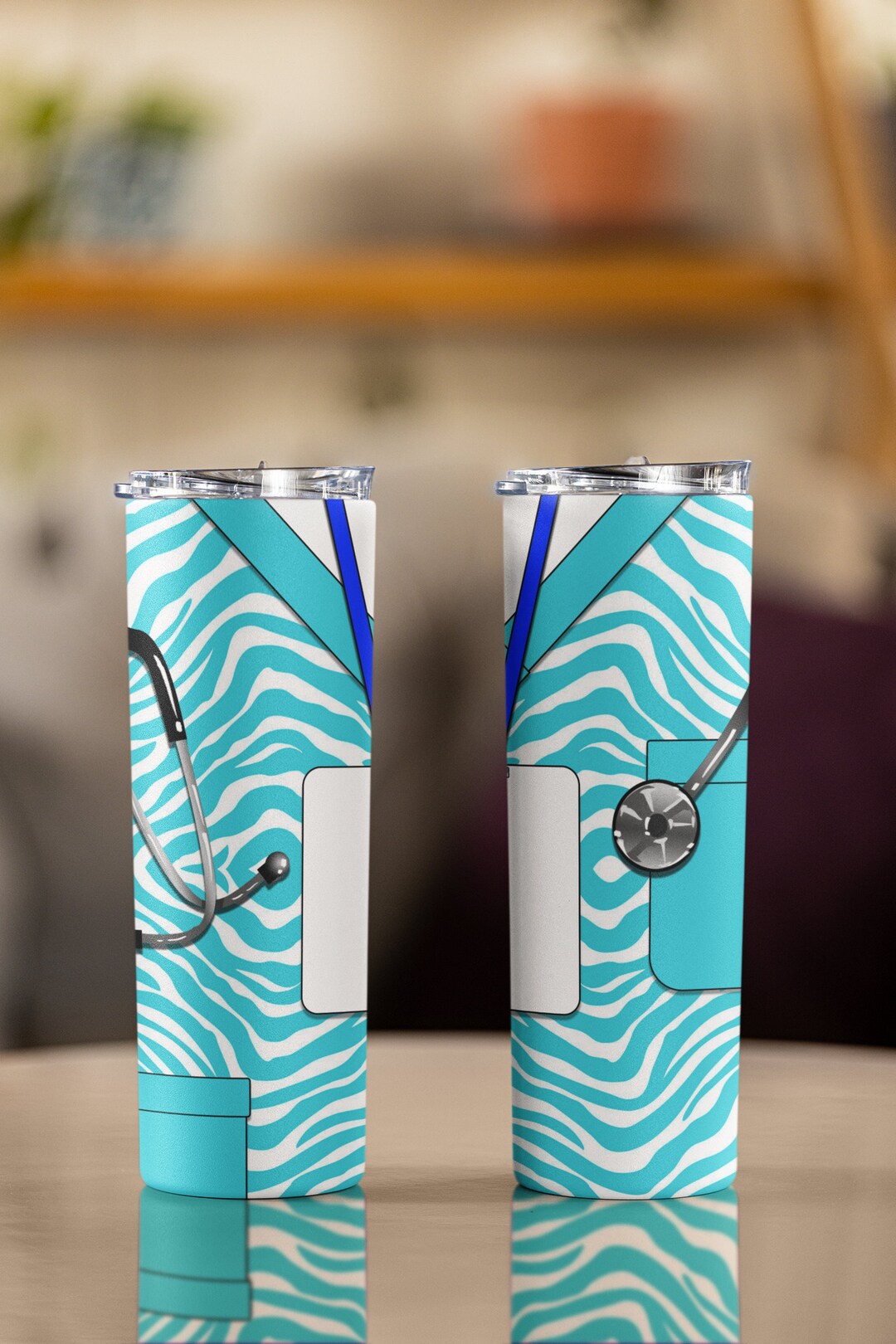 Teal Zebra Scrubs With Stethoscope Pocket and Tag Design - Etsy