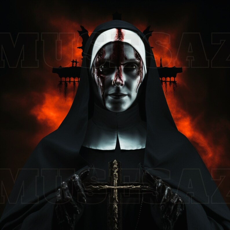 Halloween Scary Nun With Crucifix With Blood and Fire - Etsy Australia
