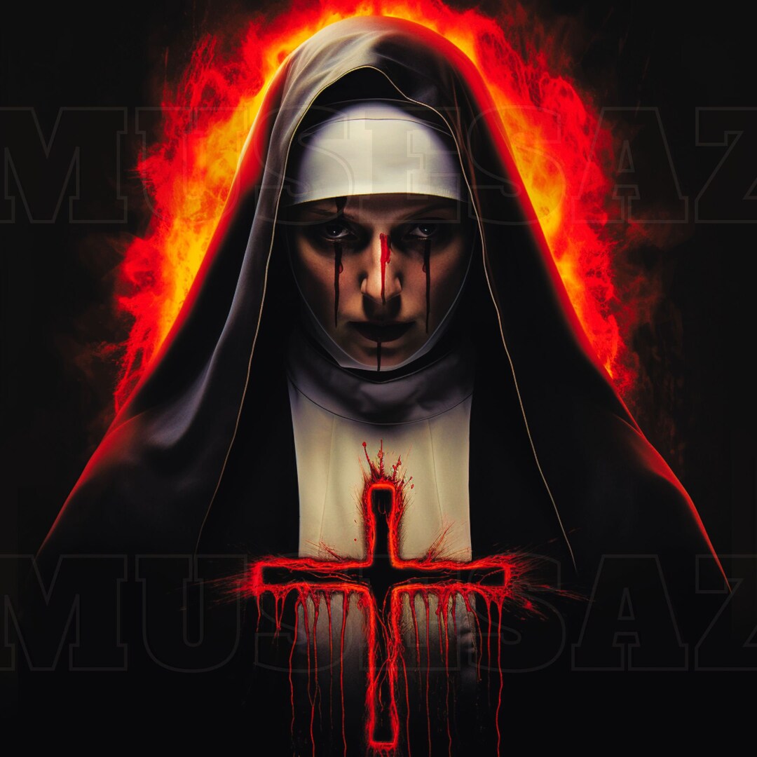 Halloween Scary Nun With Bloody Face and Blood Fire Crucifix Aesthetic ...