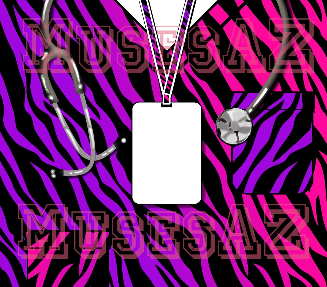 Revised Purple & Pink Zebra Scrubs With Stethoscope, Pocket and Tag ...