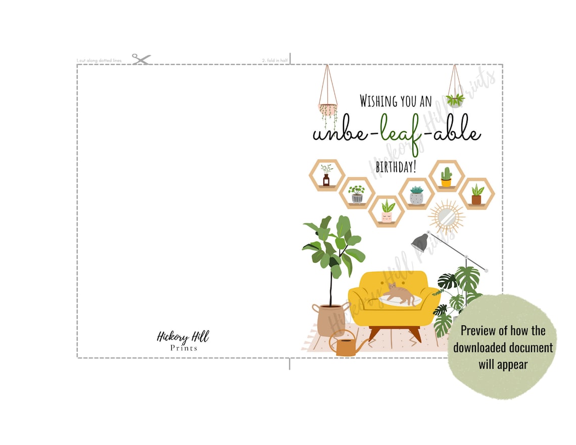 Printable Plant Birthday Card, Unbeleafable Birthday, Greeting Card ...