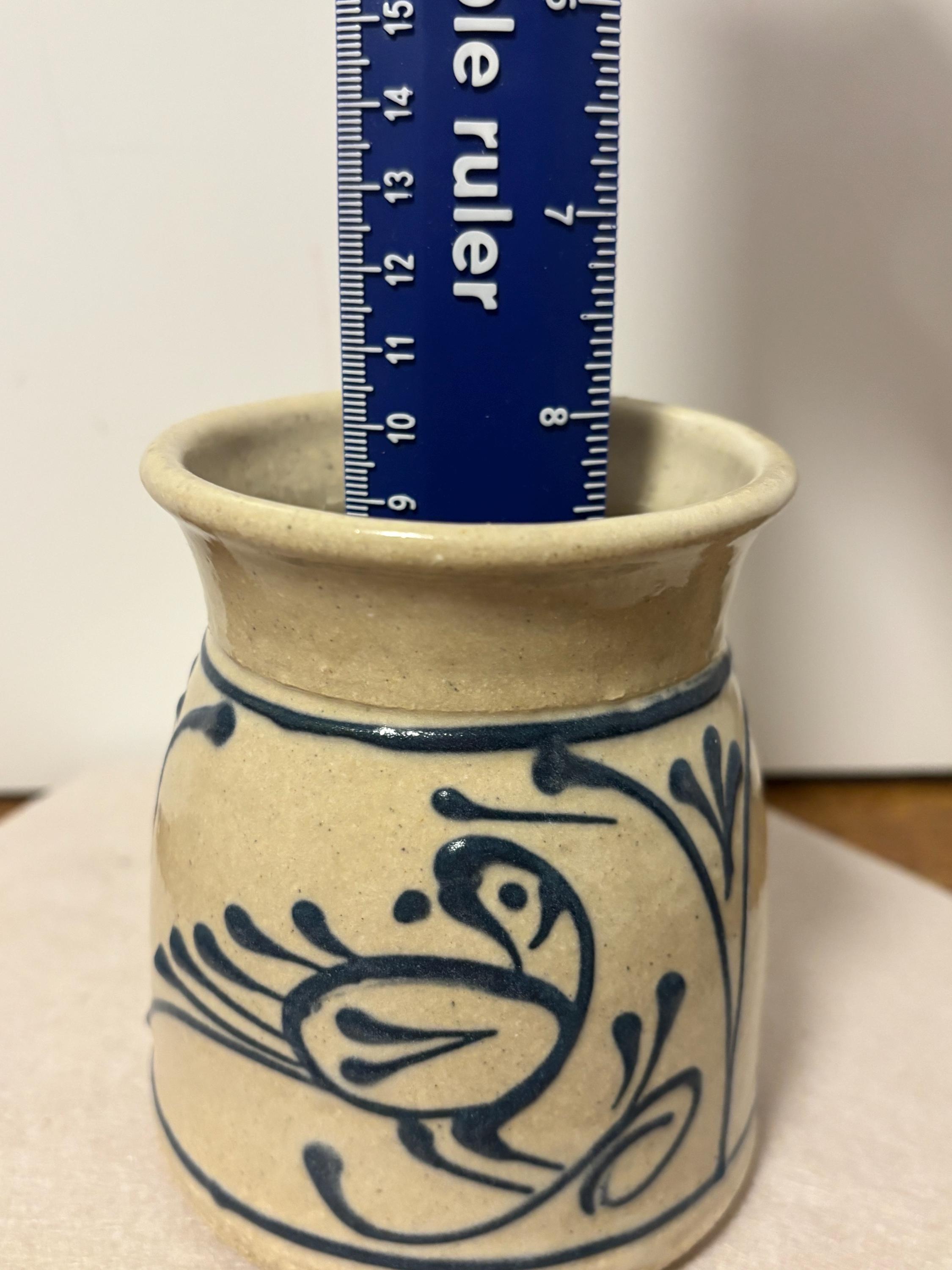 Signed Gogi Victor Cornish Hill Pottery Stoneware Vase With Folk Art ...