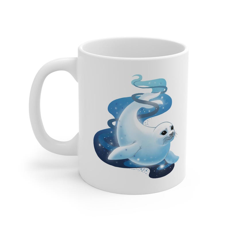 Blue and White Cute Swimming Seal Mug - Etsy