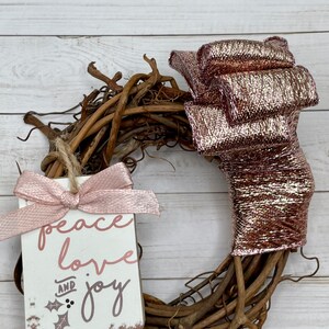 Set of Mini Grapevine Wreaths - Pink Ribbon Peace Love Joy Wreath ...