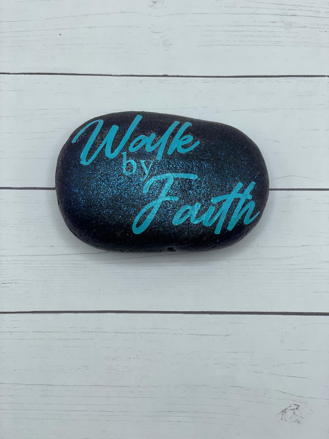 Walk by Faith Painted Rock - Painted Garden Stone - Religious Decor - Etsy