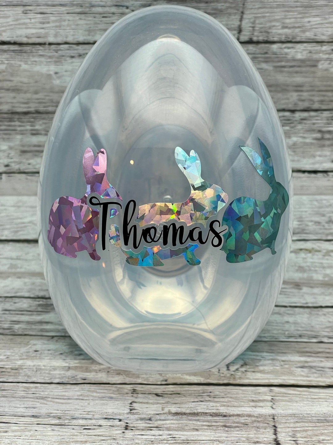 Personalized Metallic Easter Egg Container: Holographic Bunnies - Etsy