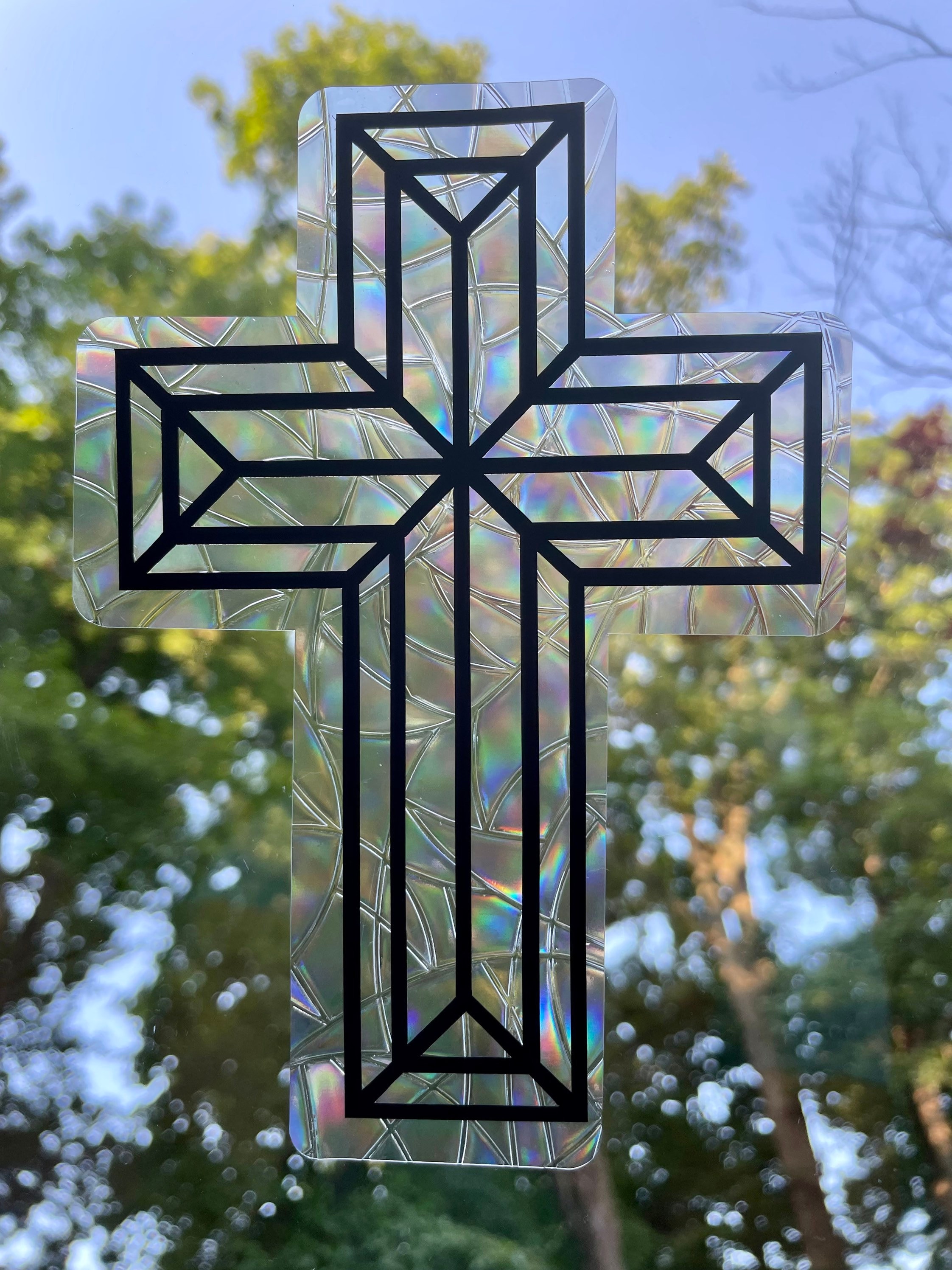 Cross Window Cling Stained Glass Rainbow Holographic Window - Etsy