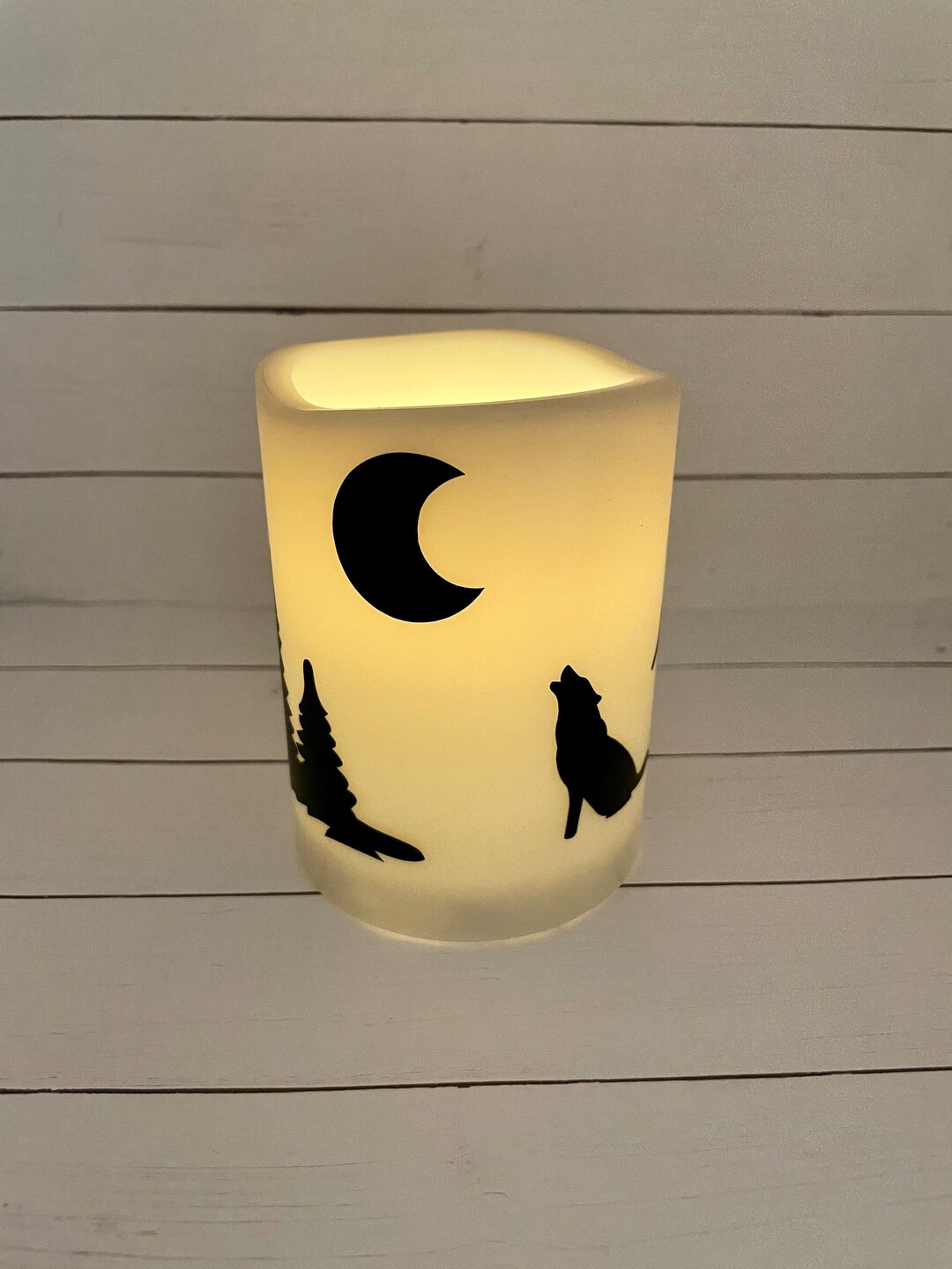 Flameless LED Candle With Howling Wolf Mountain Scene - Etsy