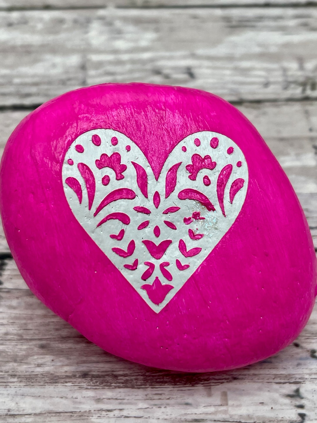 Pink Painted Heart Rock - Heart Garden Stone - Etsy