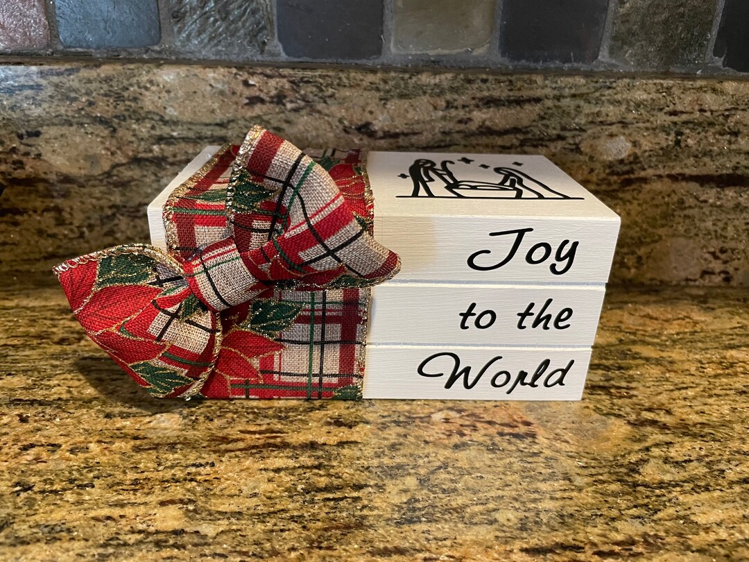 Faux Book Stack - Joy to the World Book Stack - Christmas Tiered Tray ...