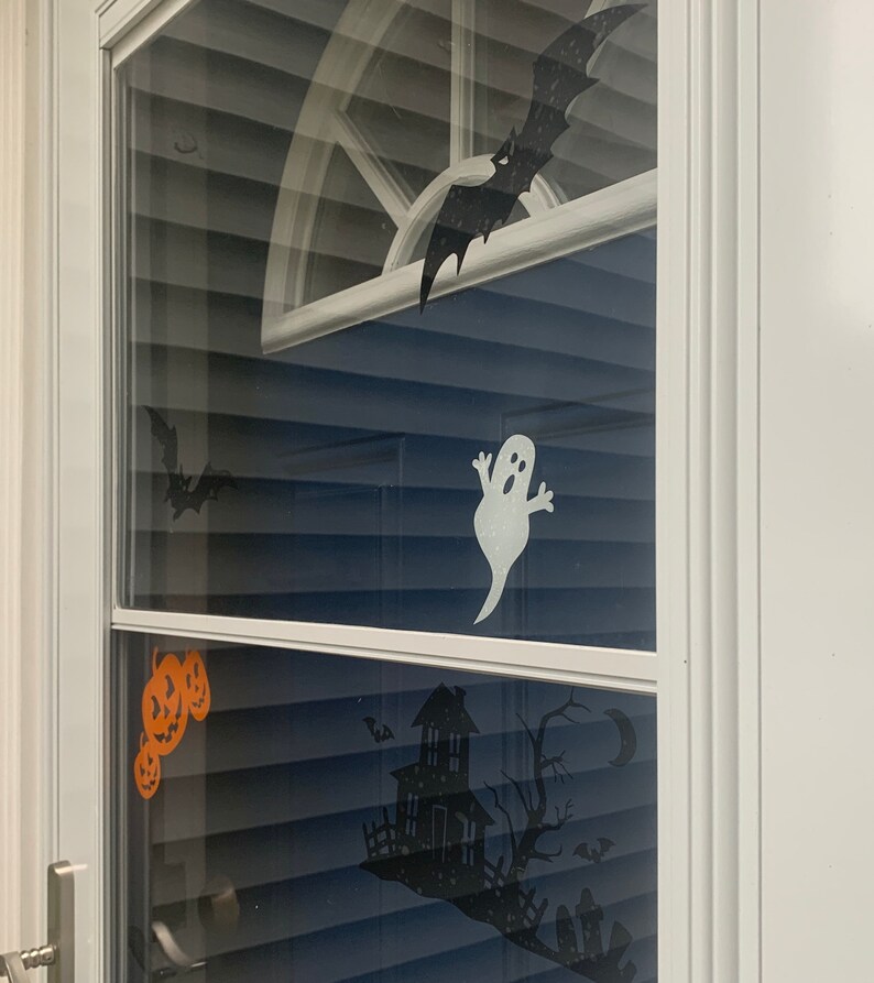 Set of Halloween Window Clings Haunted House Cling Jack O | Etsy