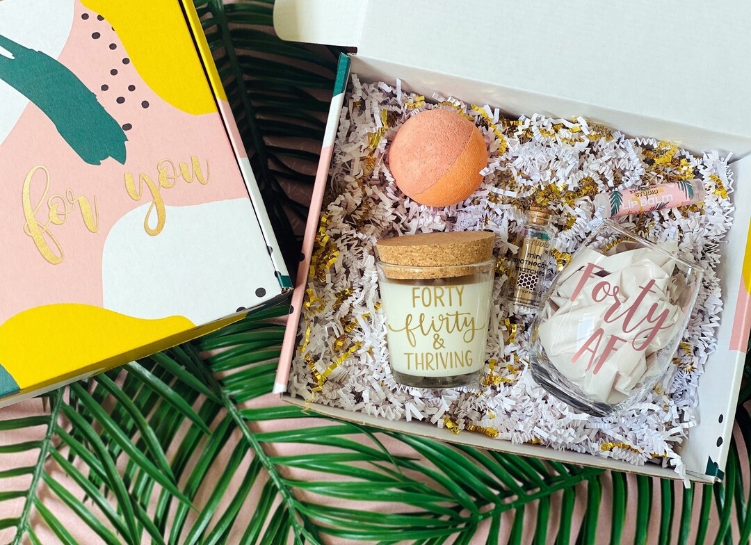 Forty, Flirty and Thriving Birthday Gift Box, 40th Birthday Spa Basket ...