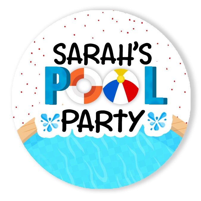 Pool Party Personalized Birthday Party Stickers set of 24 | Etsy