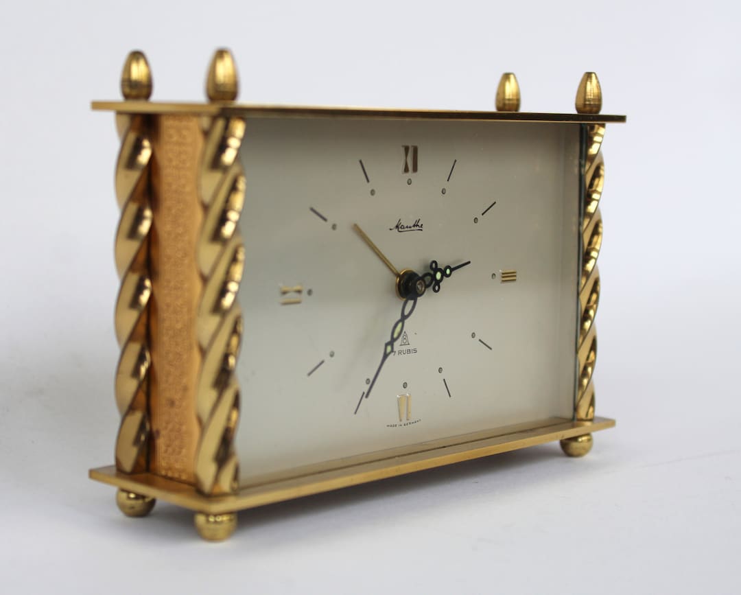 Vintage Mauthe Alarm Clock 7 Rubis, Beautiful Gold Metal Case, Well ...