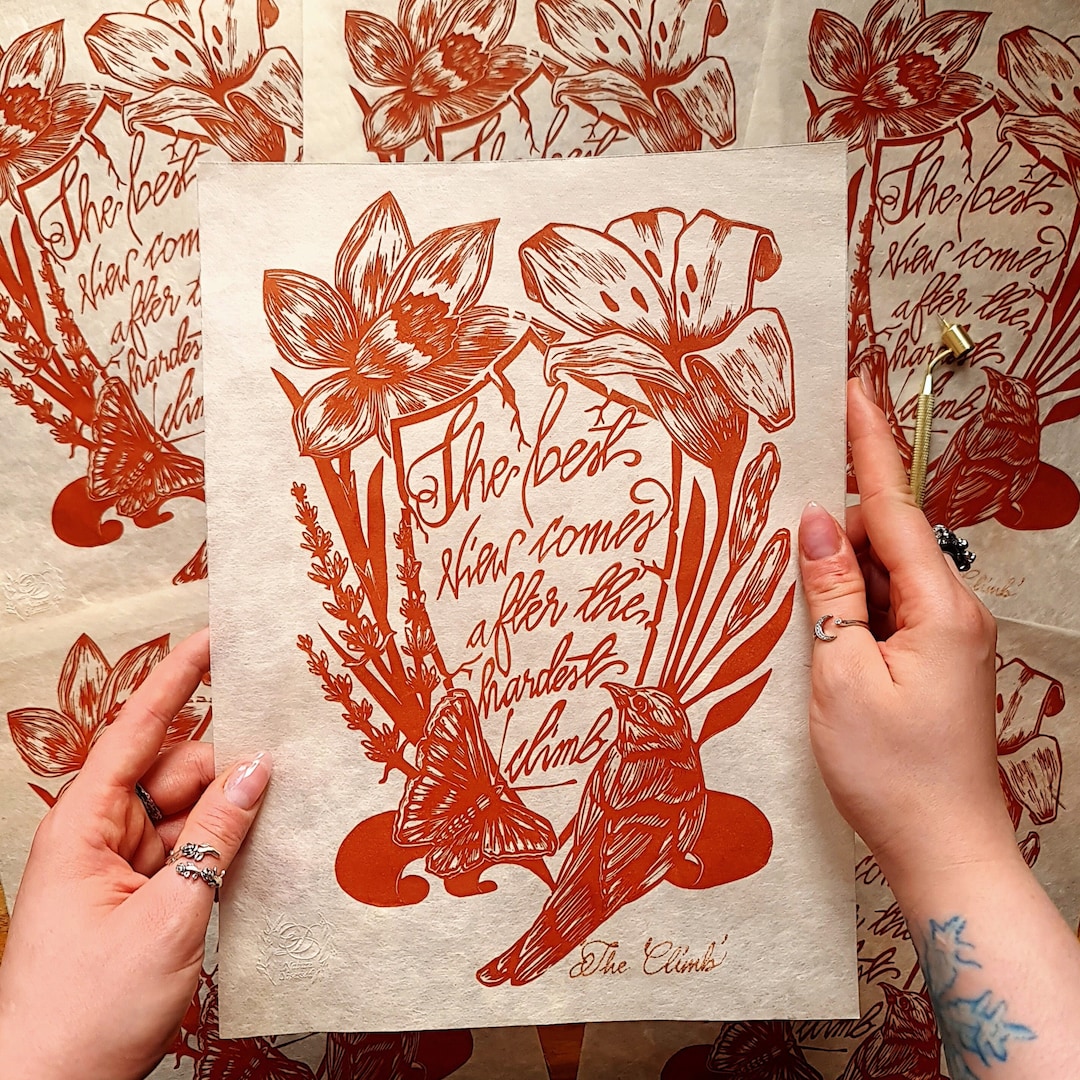Sienna "the Climb" 32x24 Cm Linocut Print on Lush Lokta Paper *limited ...
