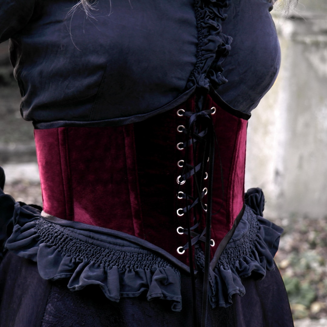 Corset Belt Waist Cincher Burgundy Velvet Victorian Goth Vampire - Etsy