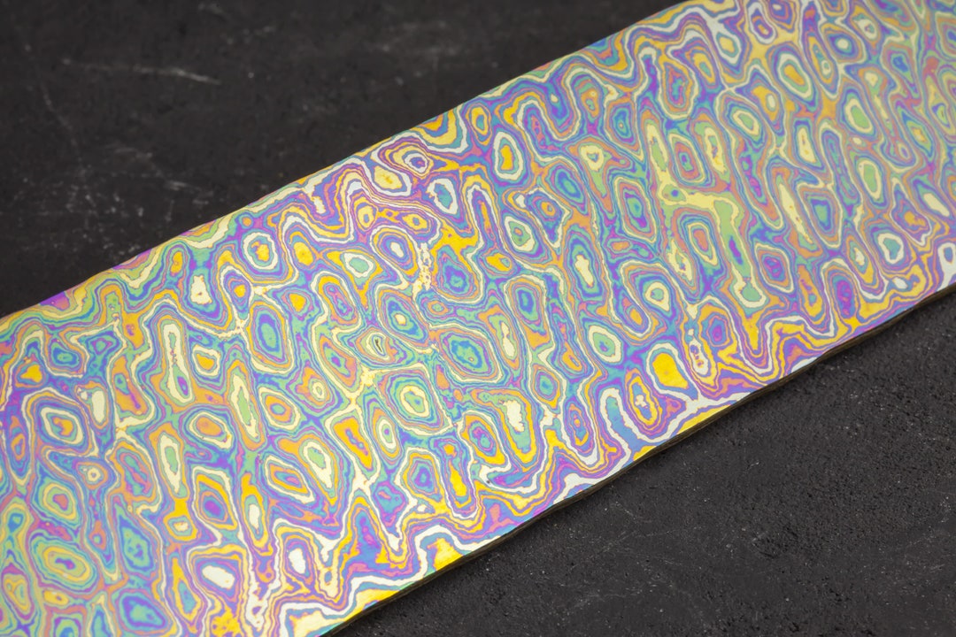 Titanium Damascus Billet (5 Grades of Ti) 15" X 2" X 0.2" - Mokuti ...