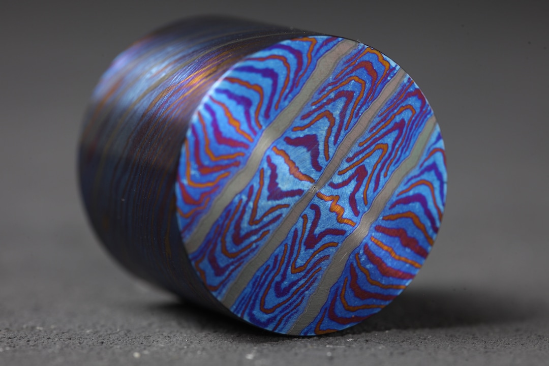 Ti/zr Damascus (mosaic Pattern) 1.18" Dia X 1" Length (30mm X 25.4mm ...