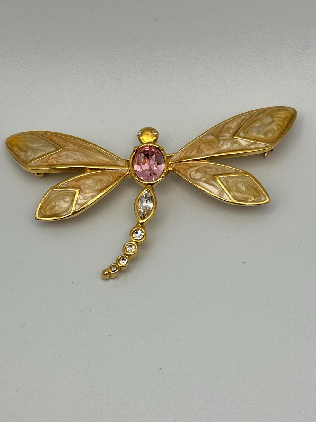 KJL, Kenneth Jay Lane Rare Avon Gold and Pink Enamel Dragonfly Brooch ...