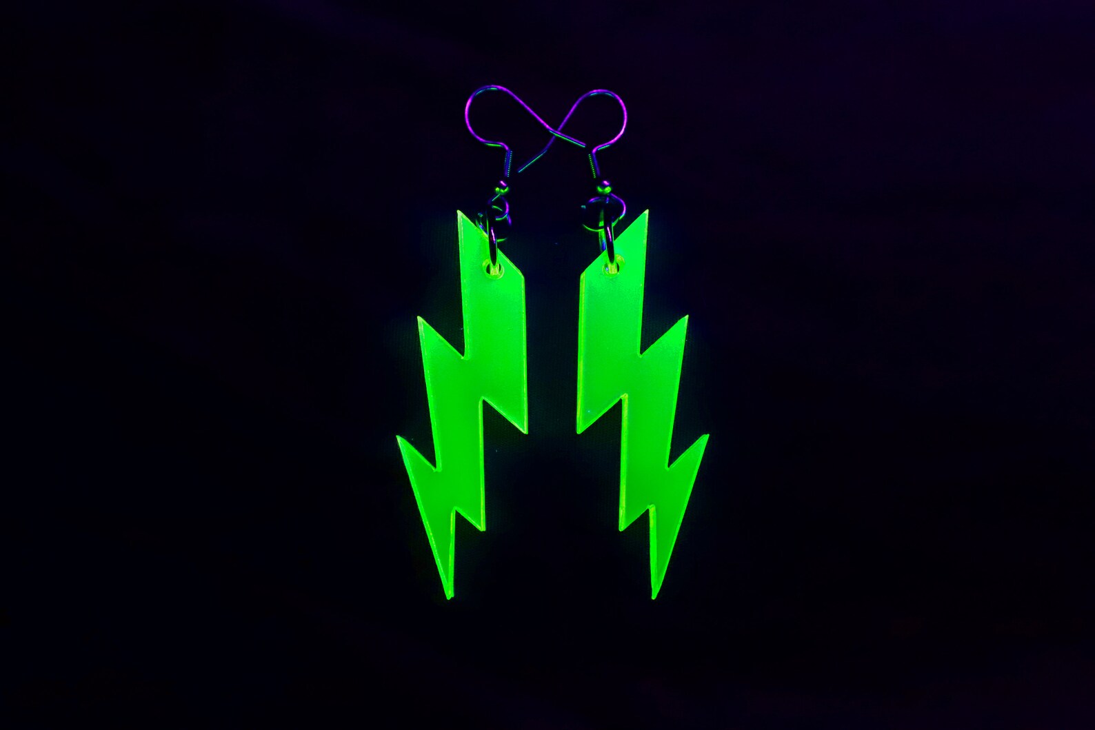 Neon Green Fluorescent Lightning Bolt Earrings Rave Chic | Etsy