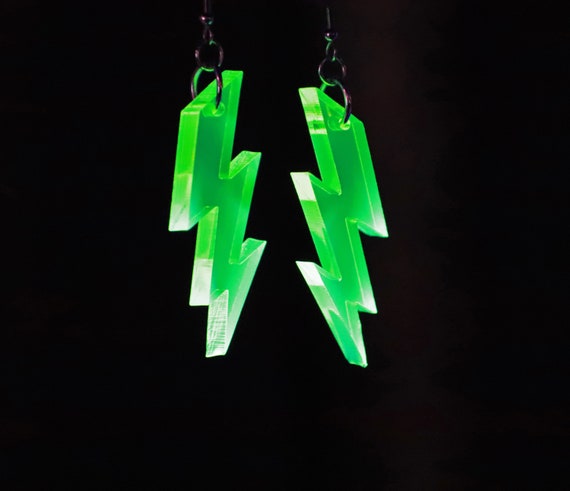 Neon Green Fluorescent Lightning Bolt Earrings Rave Chic | Etsy