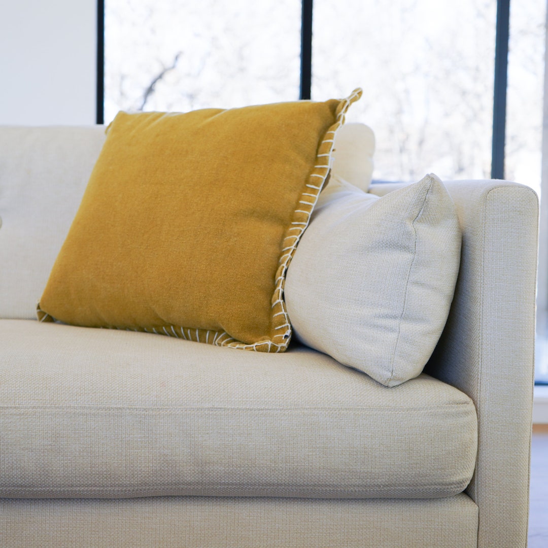 Stonewashed Mustard Yellow Throw Pillow - Soft Cotton Cushion for Sofa ...