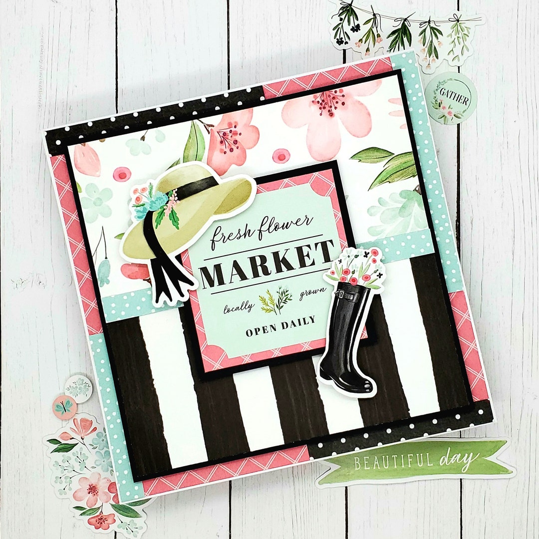 Handcrafted Greeting Card. Fresh Flower Market. Beautiful Day. Parisian ...