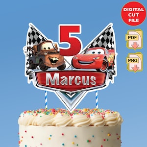 Printable Cars Cake Topper, Lightning Mcqueen Customizable Cake Topper ...