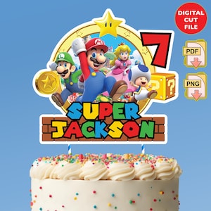 Custom SUPER Mario Birthday Party Cake Toppers, Personalized Printable ...