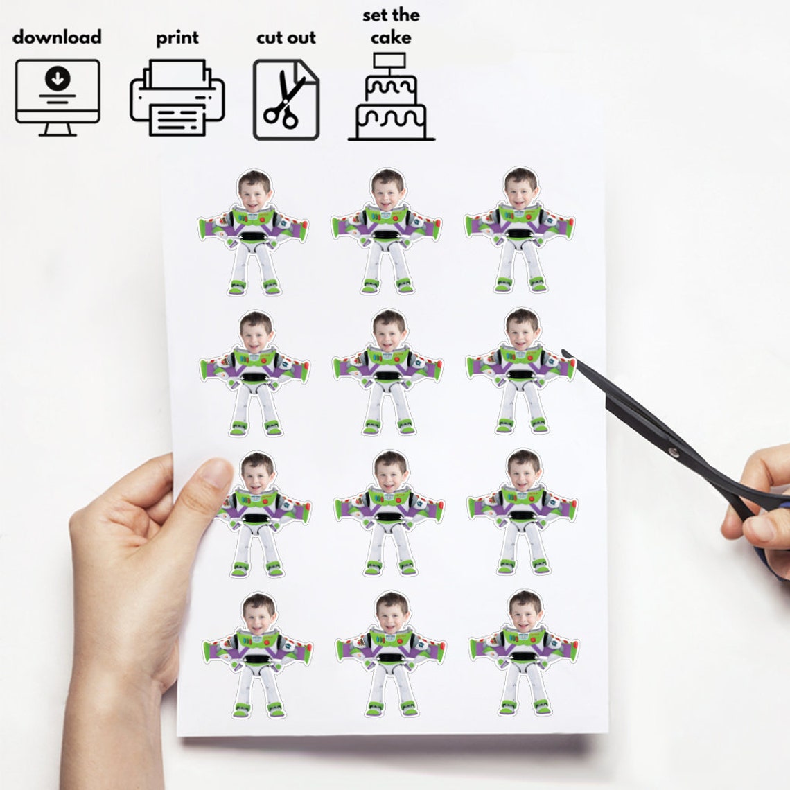 Customized Photo BUZZ LIGHTYEAR Cupcake Toppers, Toy Story Face Cupcake ...