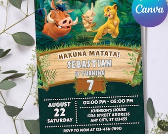 Lion King Birthday Invitation Boy Simba Timon Pumba Jungle Animals ...