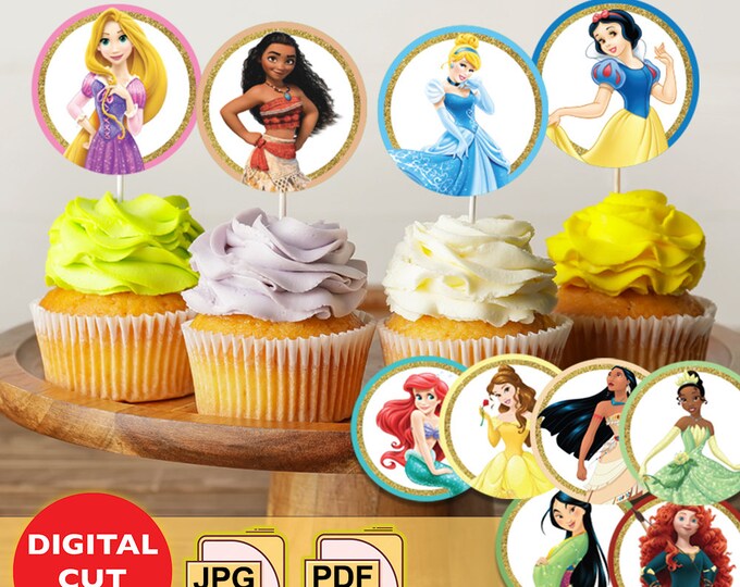 Princess Cupcakes Toppers, Printable Princess Toppers, Princess Party ...