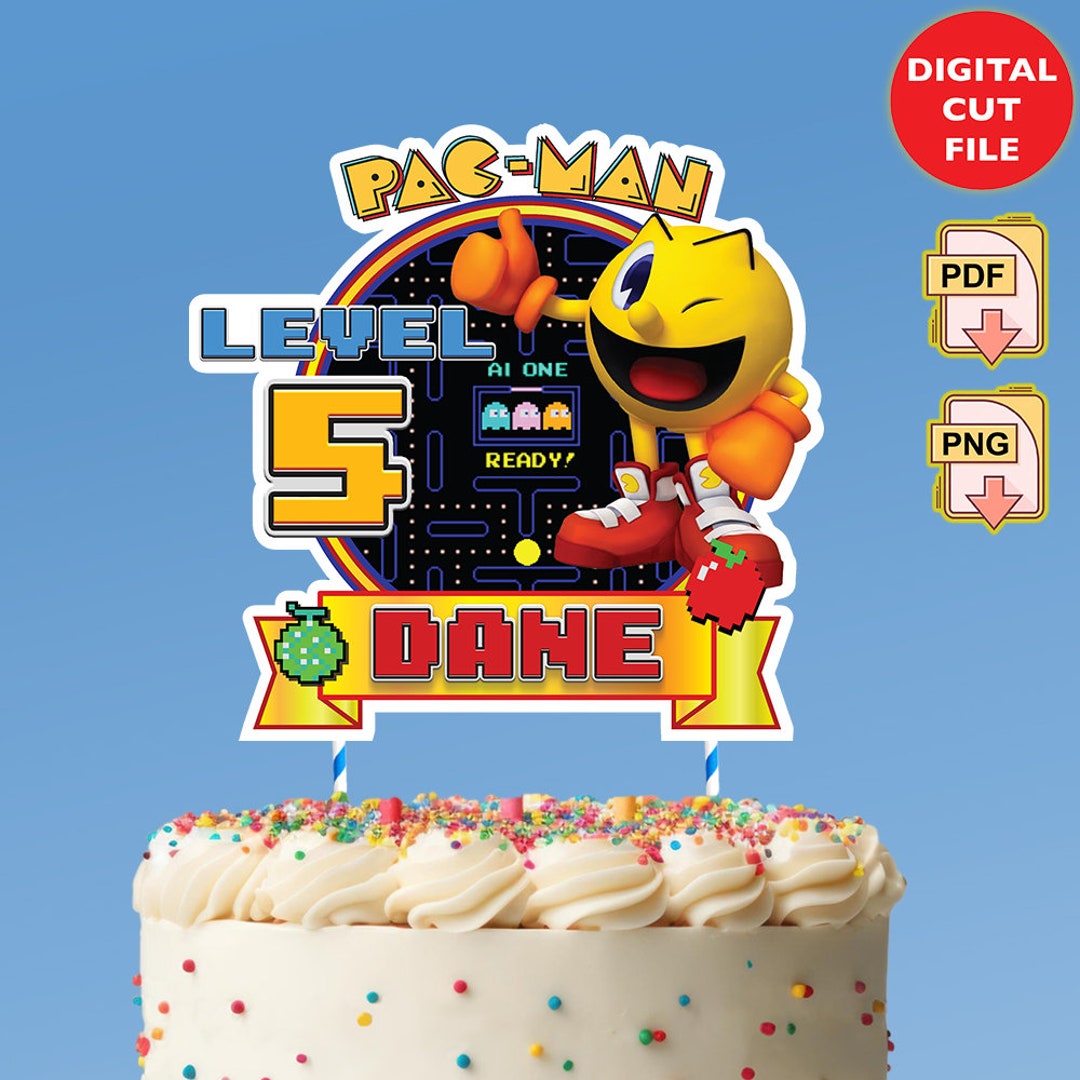 Pac Man Arcade Game Printable Cake Topper, Personalized Birthday Party Cake Topper Any Name and ...
