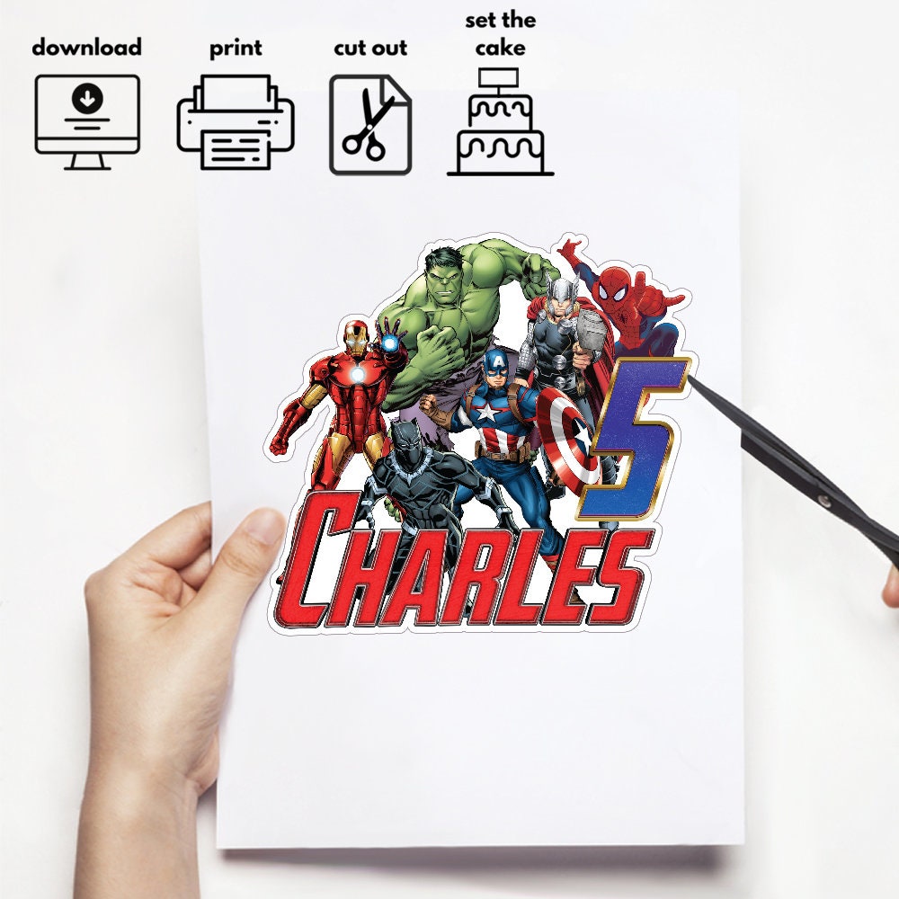 Custom SUPERHERO Avengers Cake Topper, Custom Superhero Party Cake ...