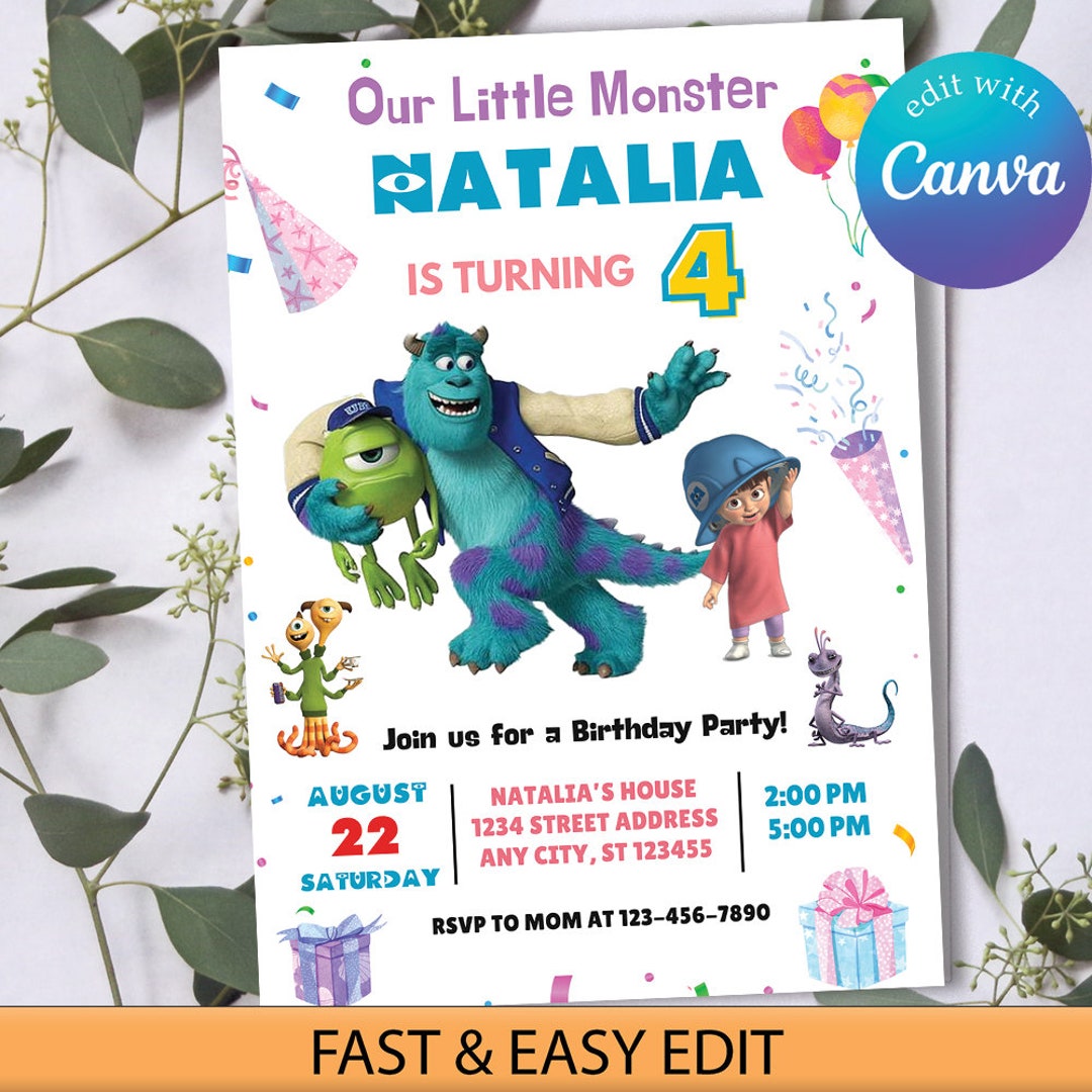 Editable Monsters Inc Boo Birthday Invitation, Printable Monsters ...