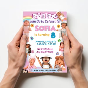 Editable Roblox Girl Invitation, Roblox Girl Birthday Party Theme ...