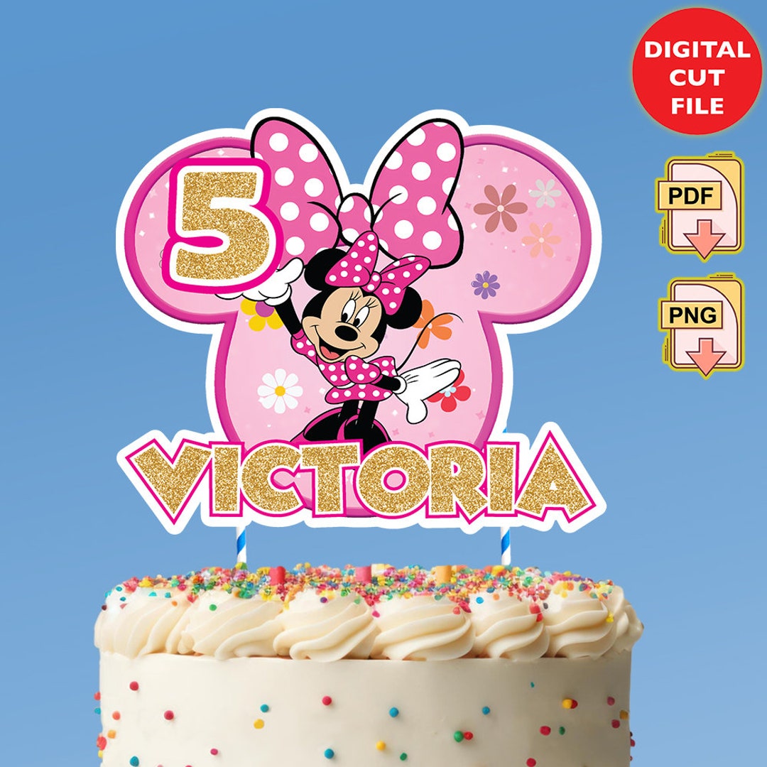 Personalized Minnie Mouse Pink Cake Topper, Cute Cartoon Girl Cake ...