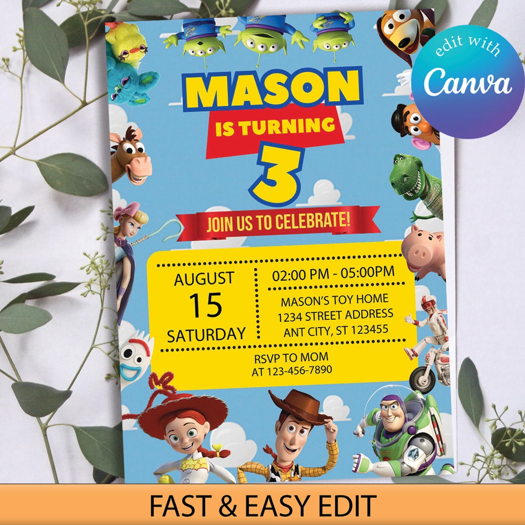 Editable Toy Story Birthday Invitation Template, Birthday Party ...