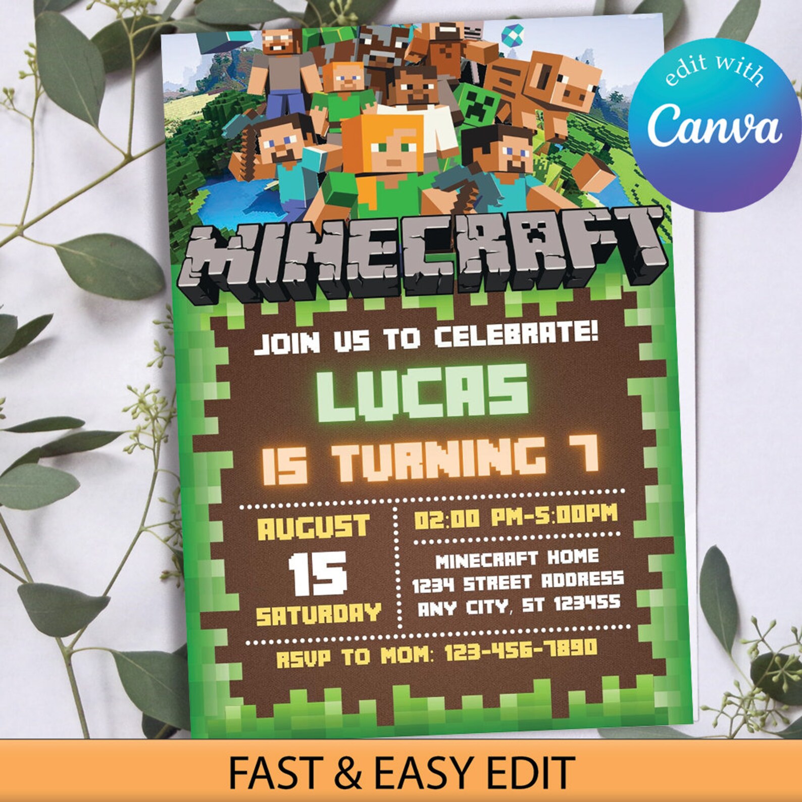 Minecraft invitations - Etsy